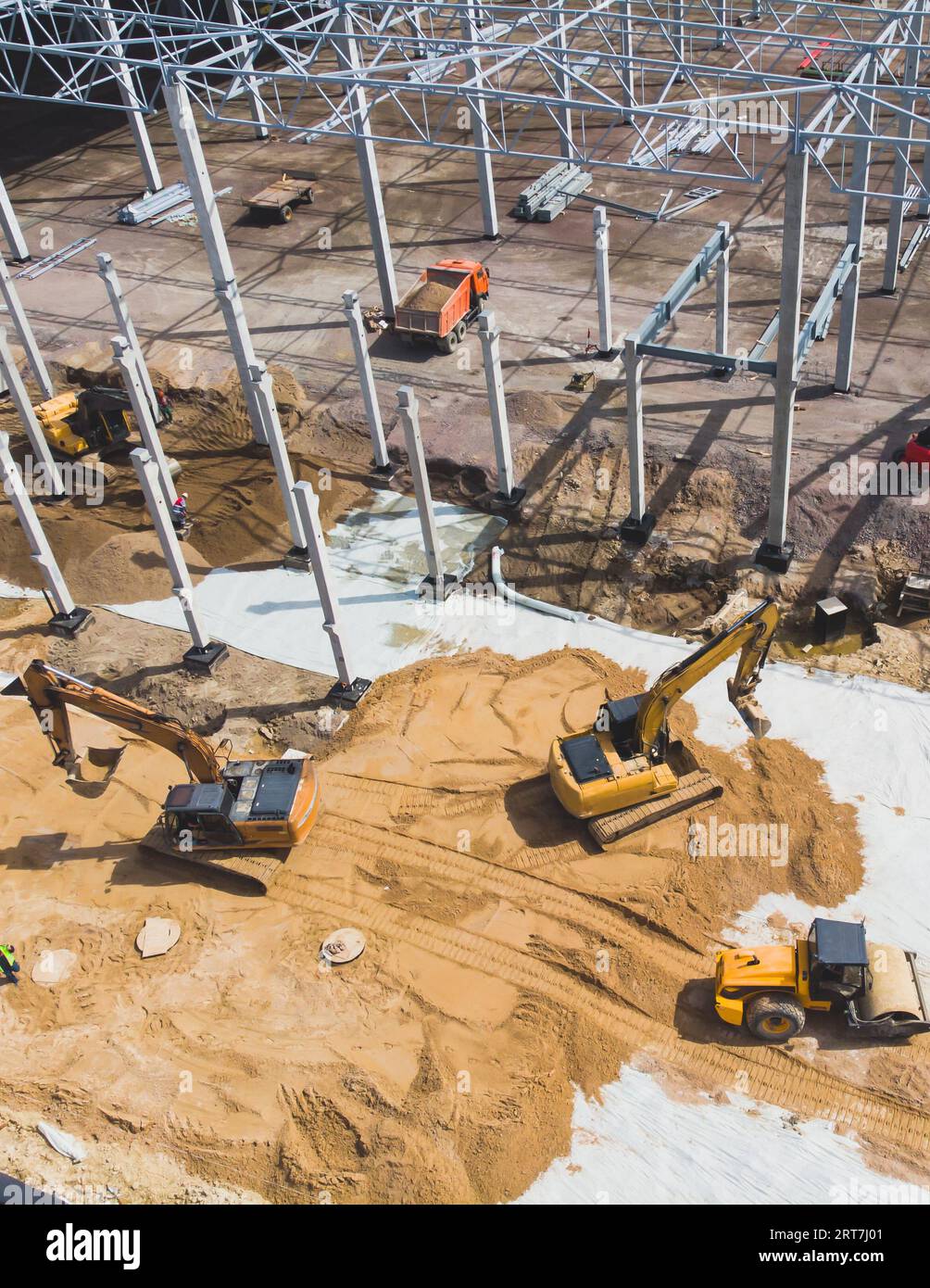 Construction site of a large warehouse storage building and logistics ...