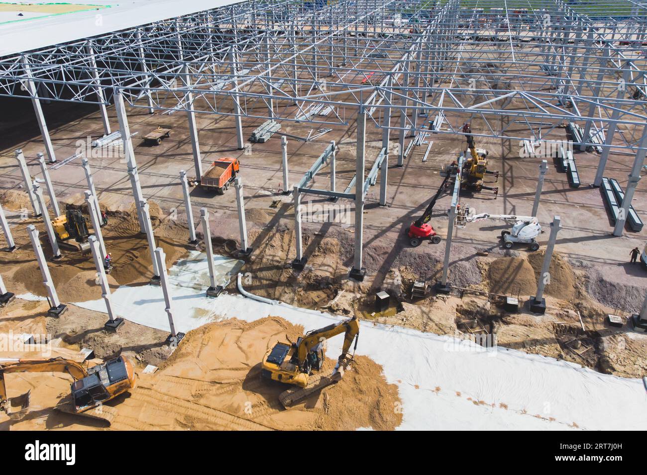 Construction site of a large warehouse storage building and logistics ...