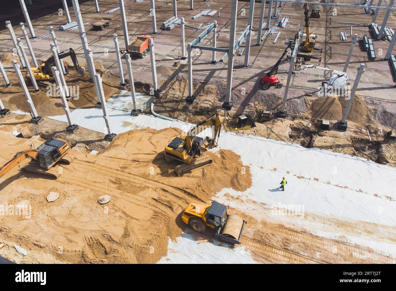 Construction site of a large warehouse storage building and logistics ...