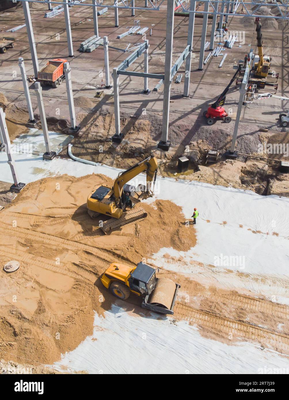 Construction site of a large warehouse storage building and logistics ...