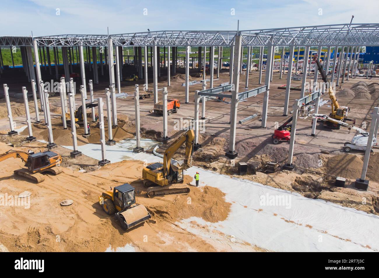 Construction site of a large warehouse storage building and logistics ...