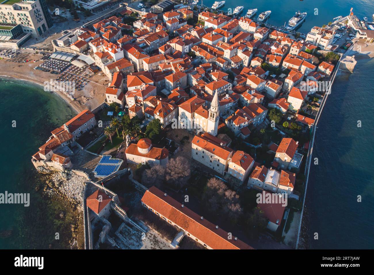 View of Budva old town, Budva Municipality and Riviera, resort on the ...