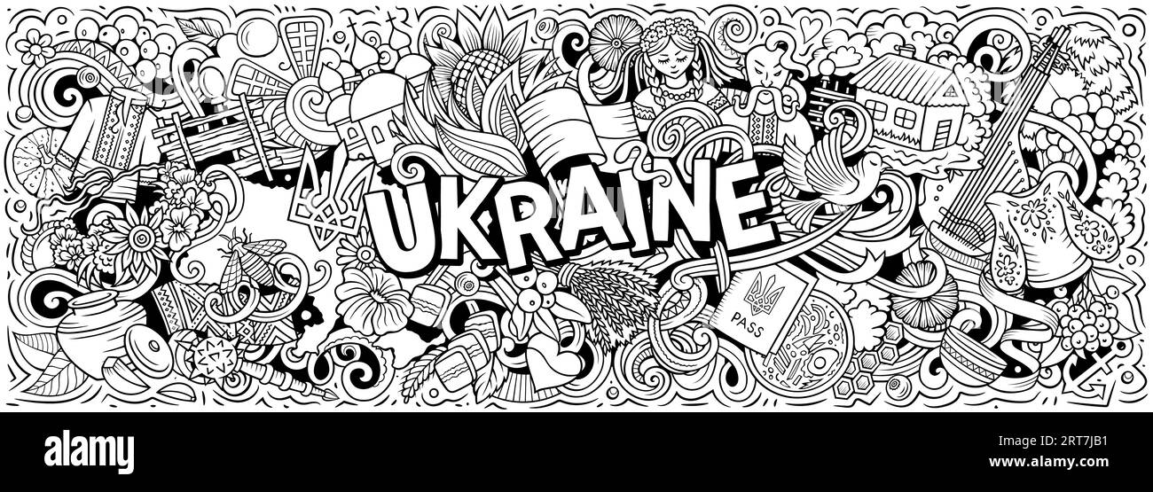 Vector illustration with Ukraine theme doodles. Vibrant and eye ...