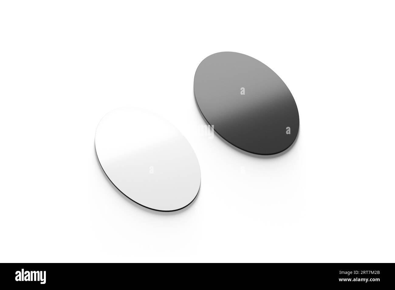 Blank black and white oval fridge magnet mockup, side view, 3d ...