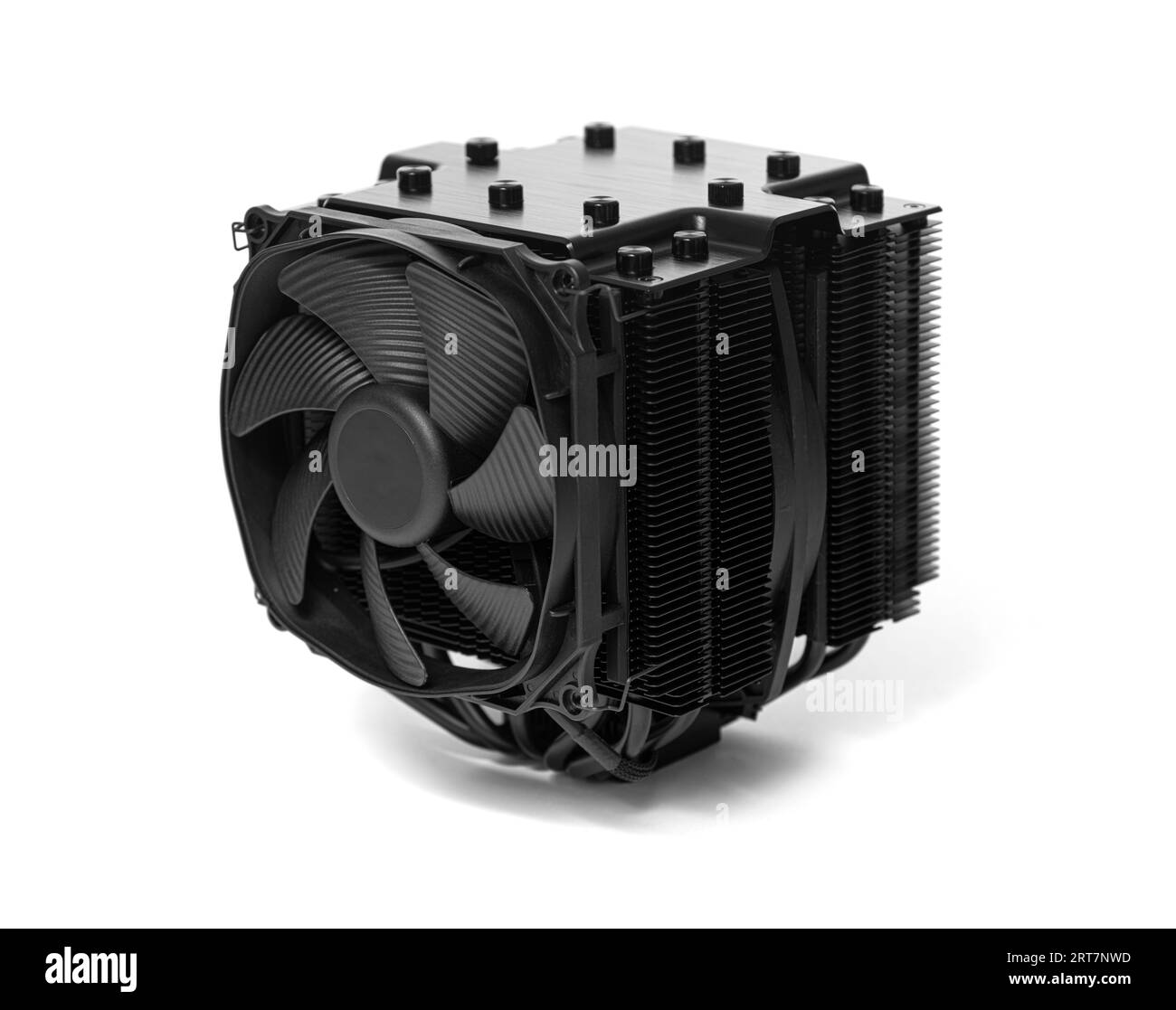 Black air cooler cooling PC processor on a white background Stock Photo ...