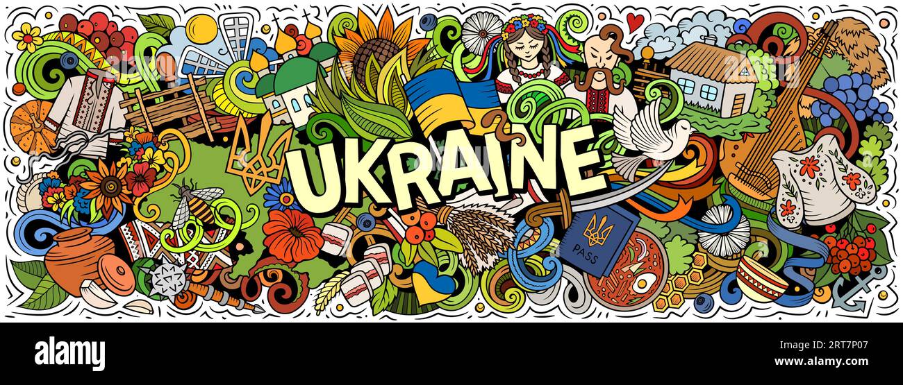 Vector illustration with Ukraine theme doodles. Vibrant and eye ...