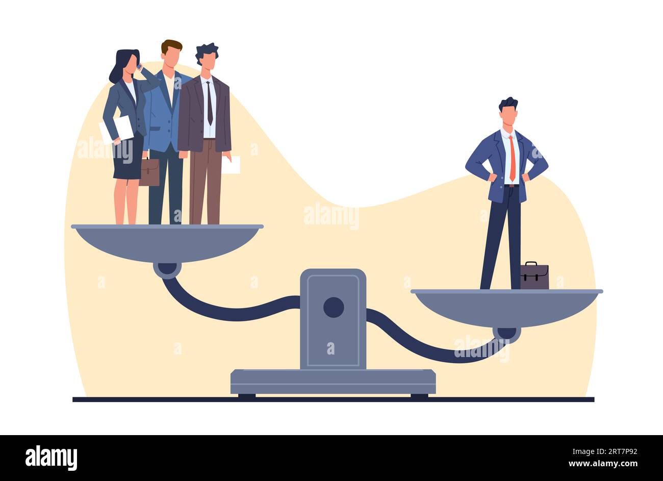 One successful businessman on team outweighs his coworkers. Group of ...