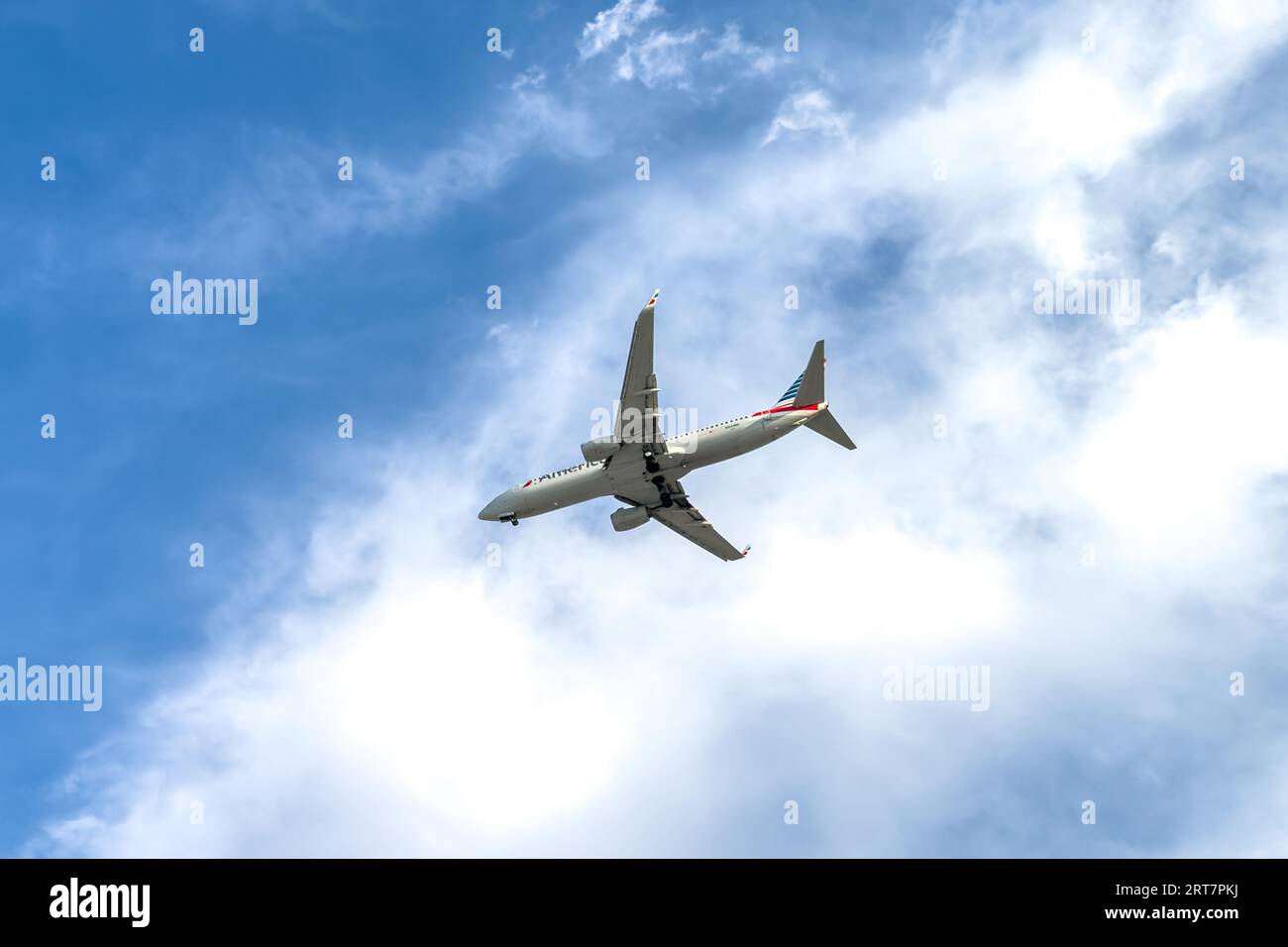 Miami, Florida - August 25th, 2023: American Airlines plane is flying ...