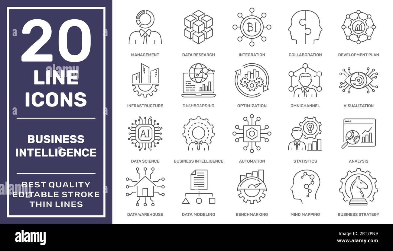 Business intelligence tools. Set of business Intelligence icons, such ...