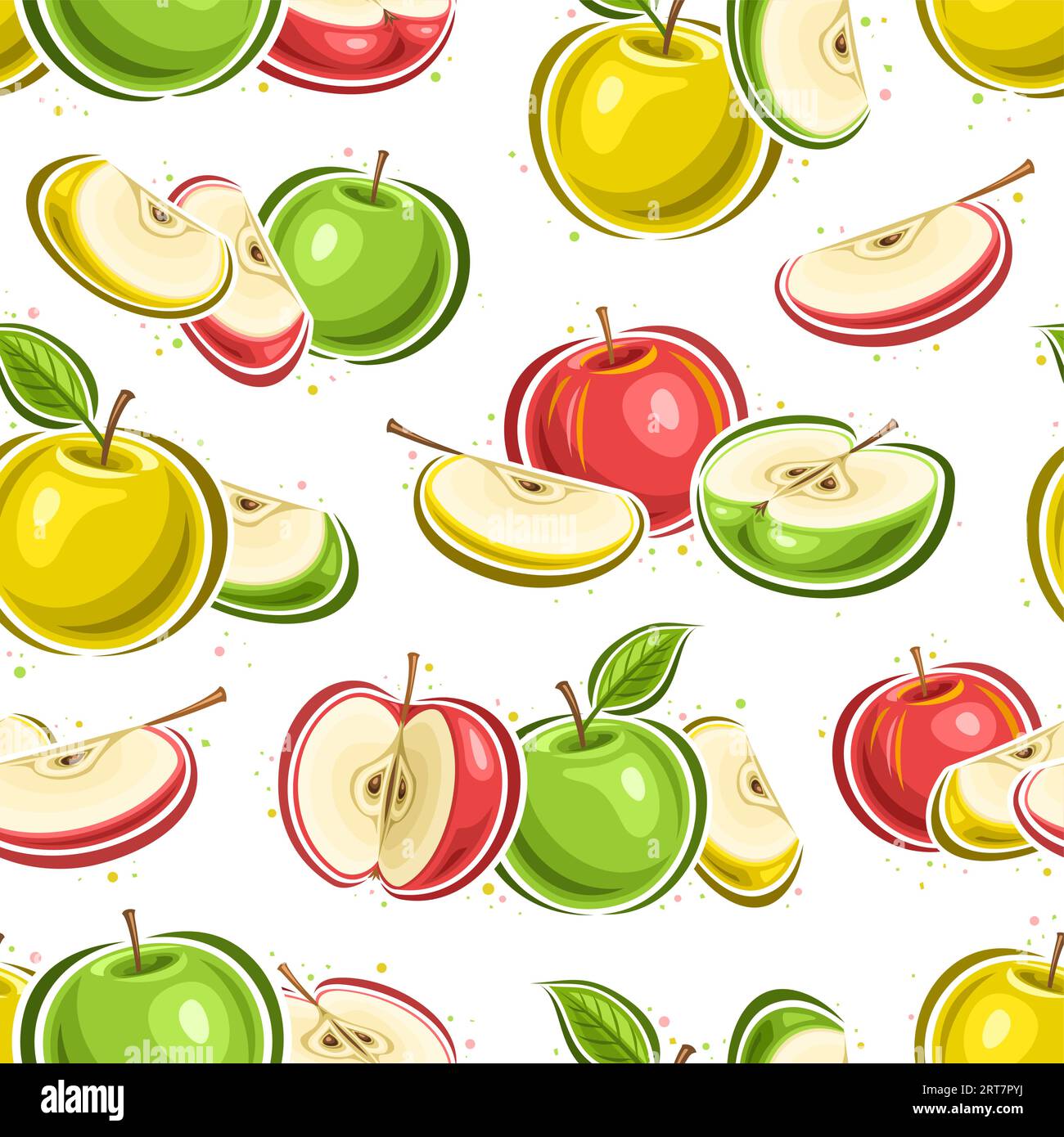 Vector Colorful Apples seamless pattern, repeat background with fruity composition of juicy ...