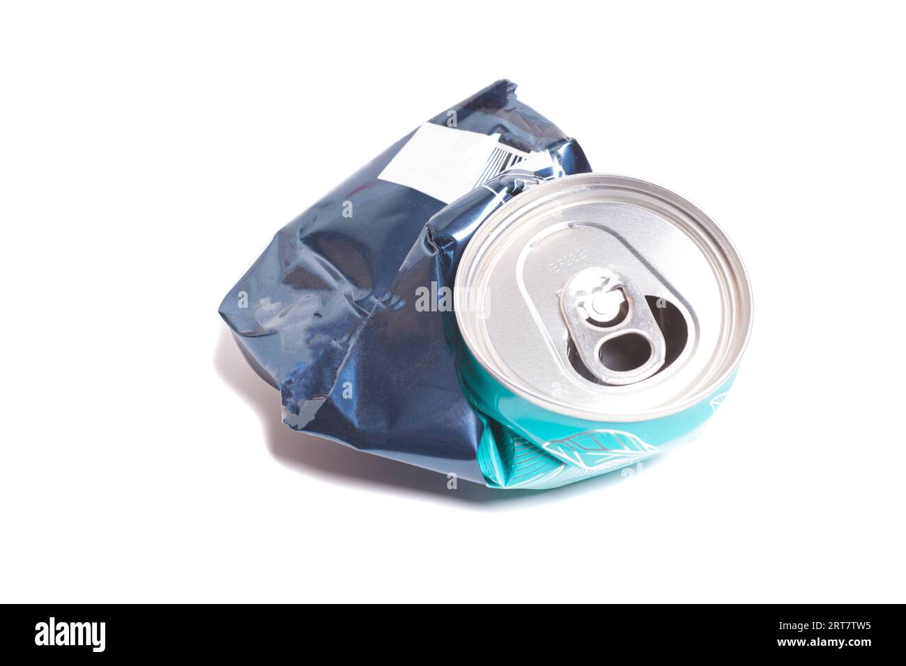 Empty crumpled can from energy drink or beer Stock Photo - Alamy