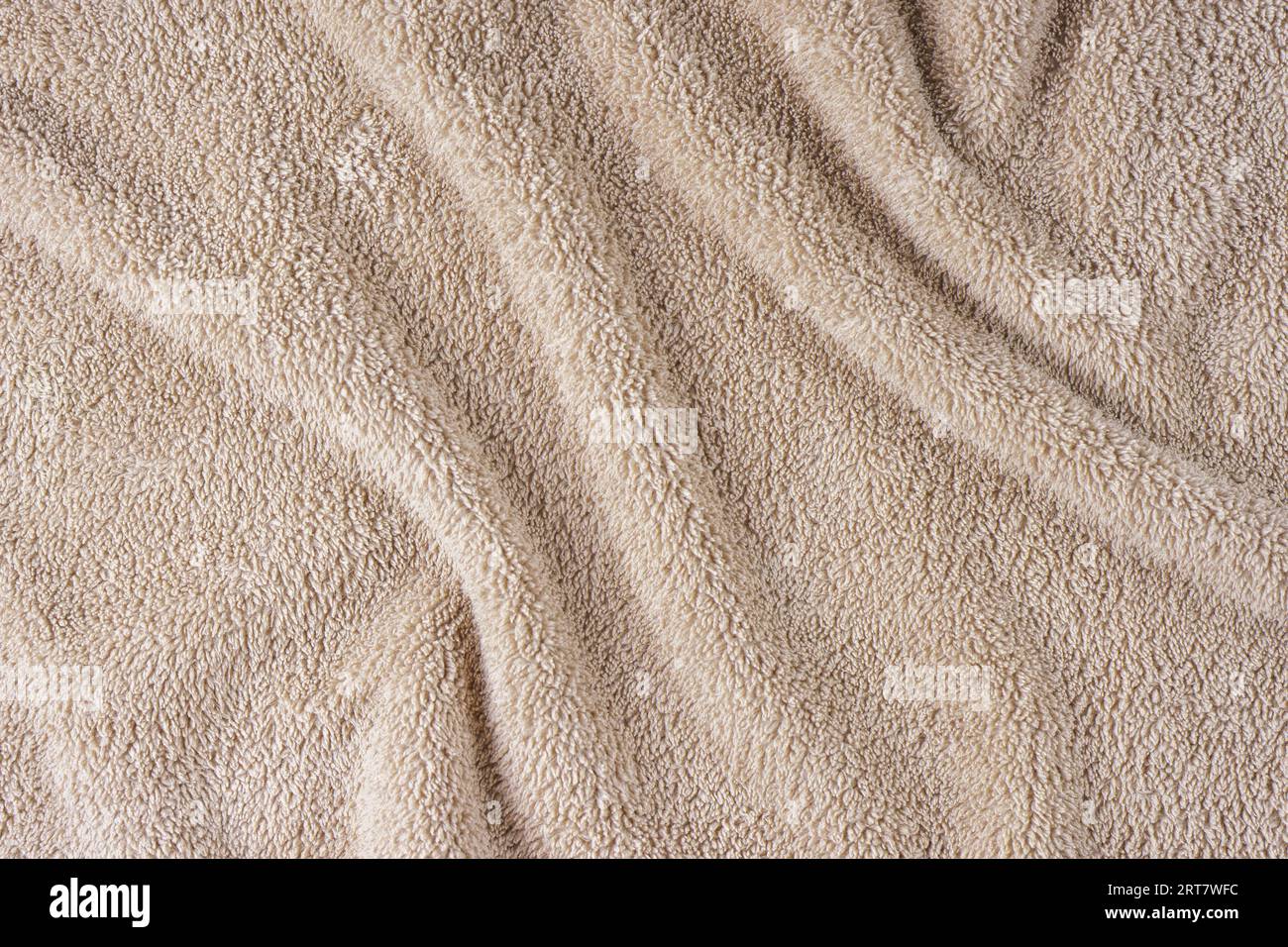 Terry cloth, beige towel texture background. Wrinkled and crumped soft ...