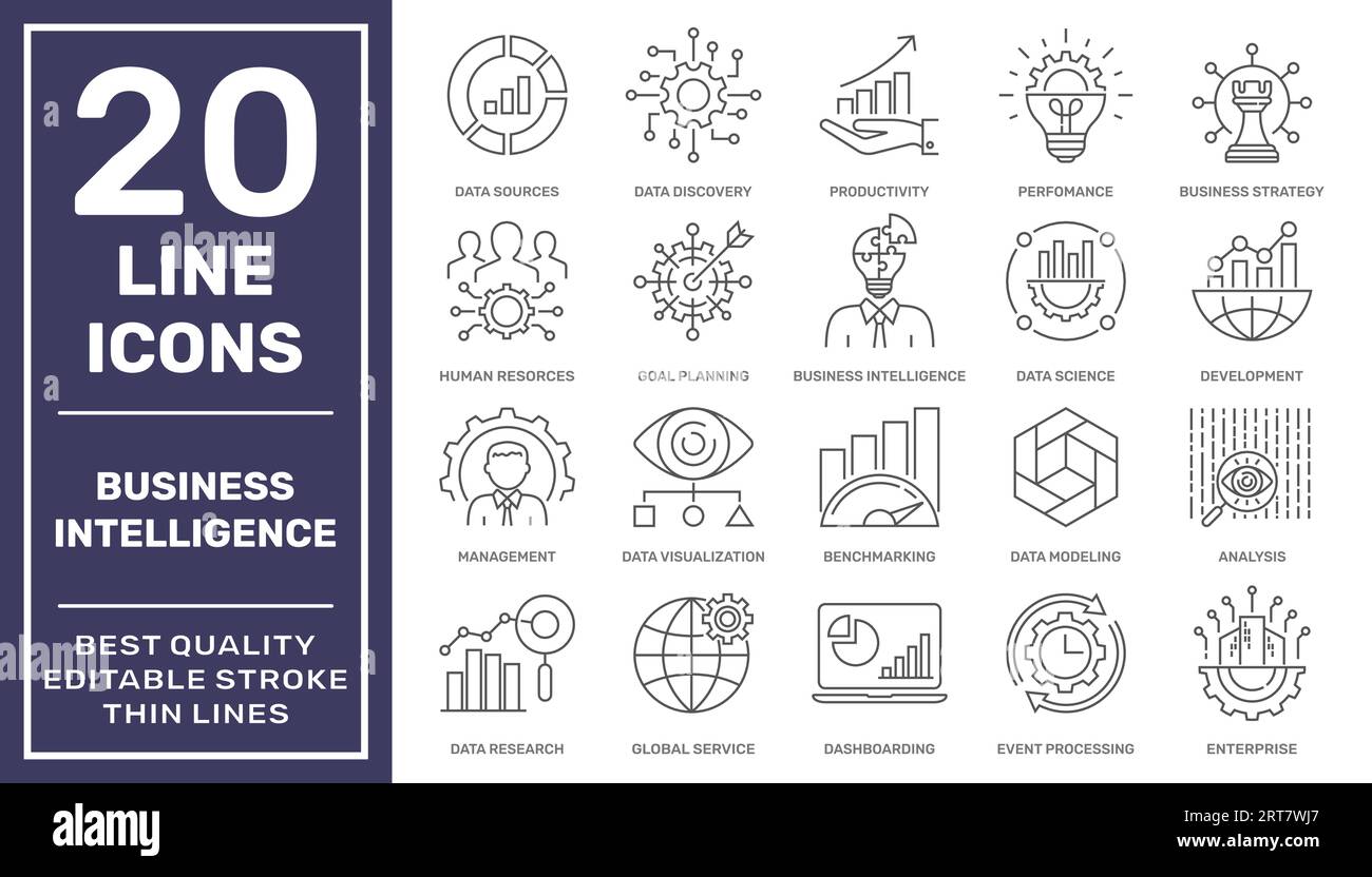 Business Intelligence icons set. Business Intelligence tools. Different ...