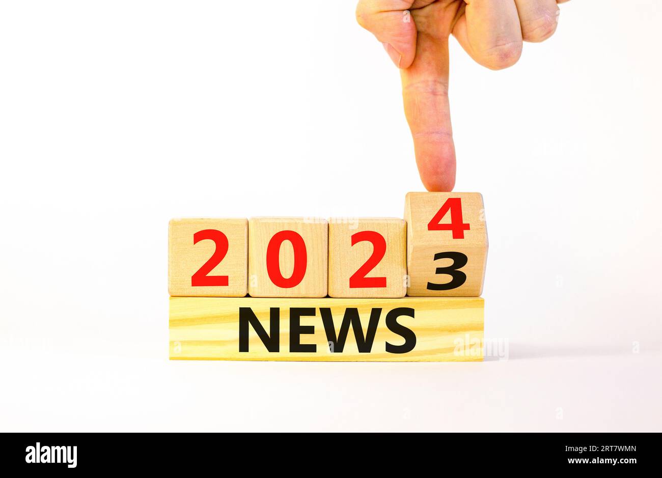 2024 News new year symbol. Businessman turns a wooden cube and changes ...