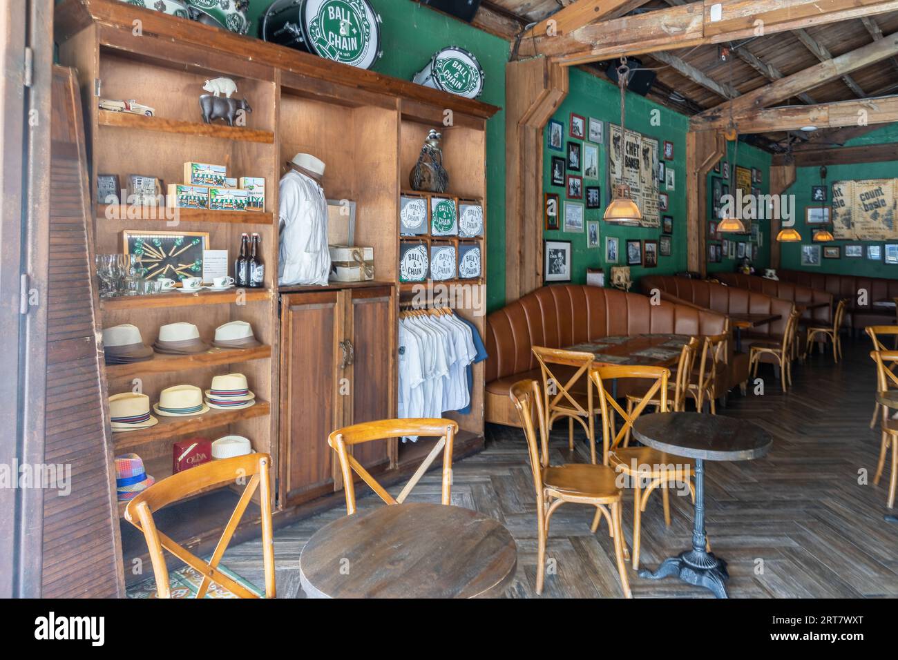Miami, Florida - August 25th, 2023: View of bar, retail store along ...