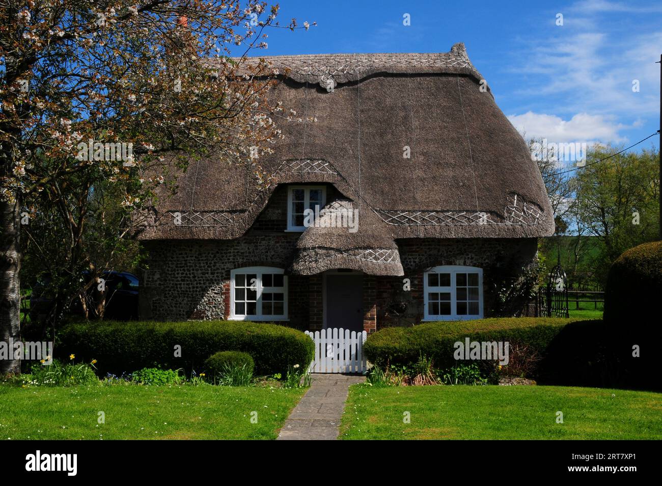 Thatched cottage in Tarrant Monkton village in Dorset, UK Stock Photo ...