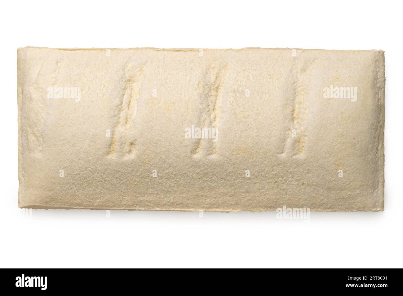 Uncooked frozen filled puff pastry isolated on white. Top view Stock ...