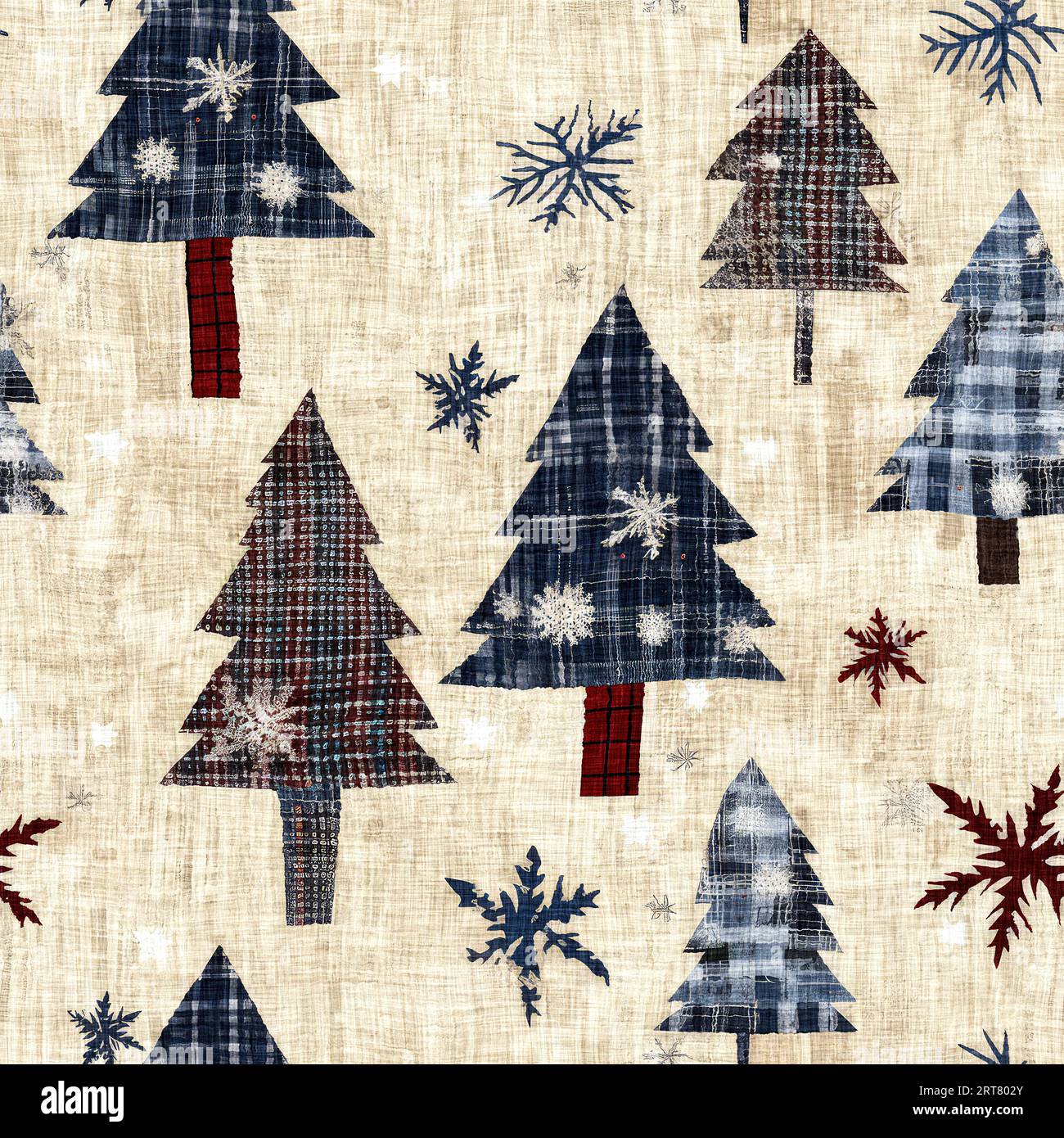 Old-Fashioned christmas tree with primitive hand sewing fabric effect ...