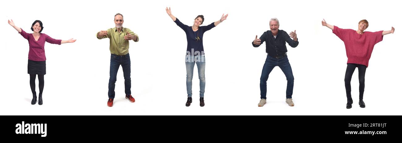 happy people hugging on white background Stock Photo - Alamy