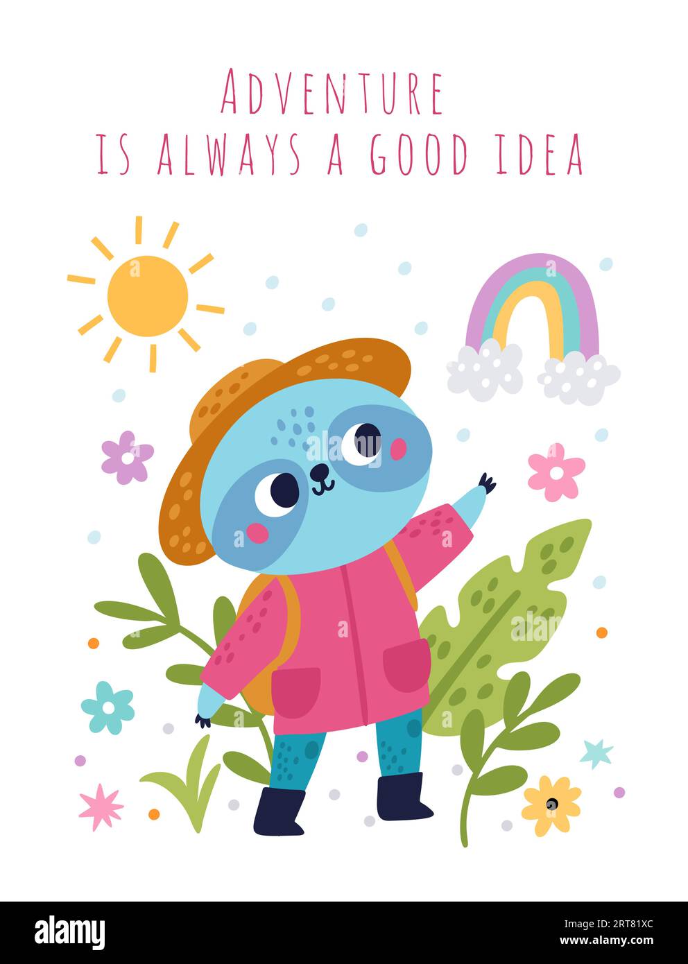 Cute sloths card. Kids adventure. Walking lazy jungle animal. Happy ...