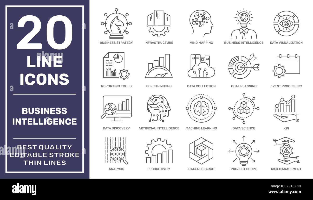 Business Intelligence icons set. Vector illustration. Editable stroke ...