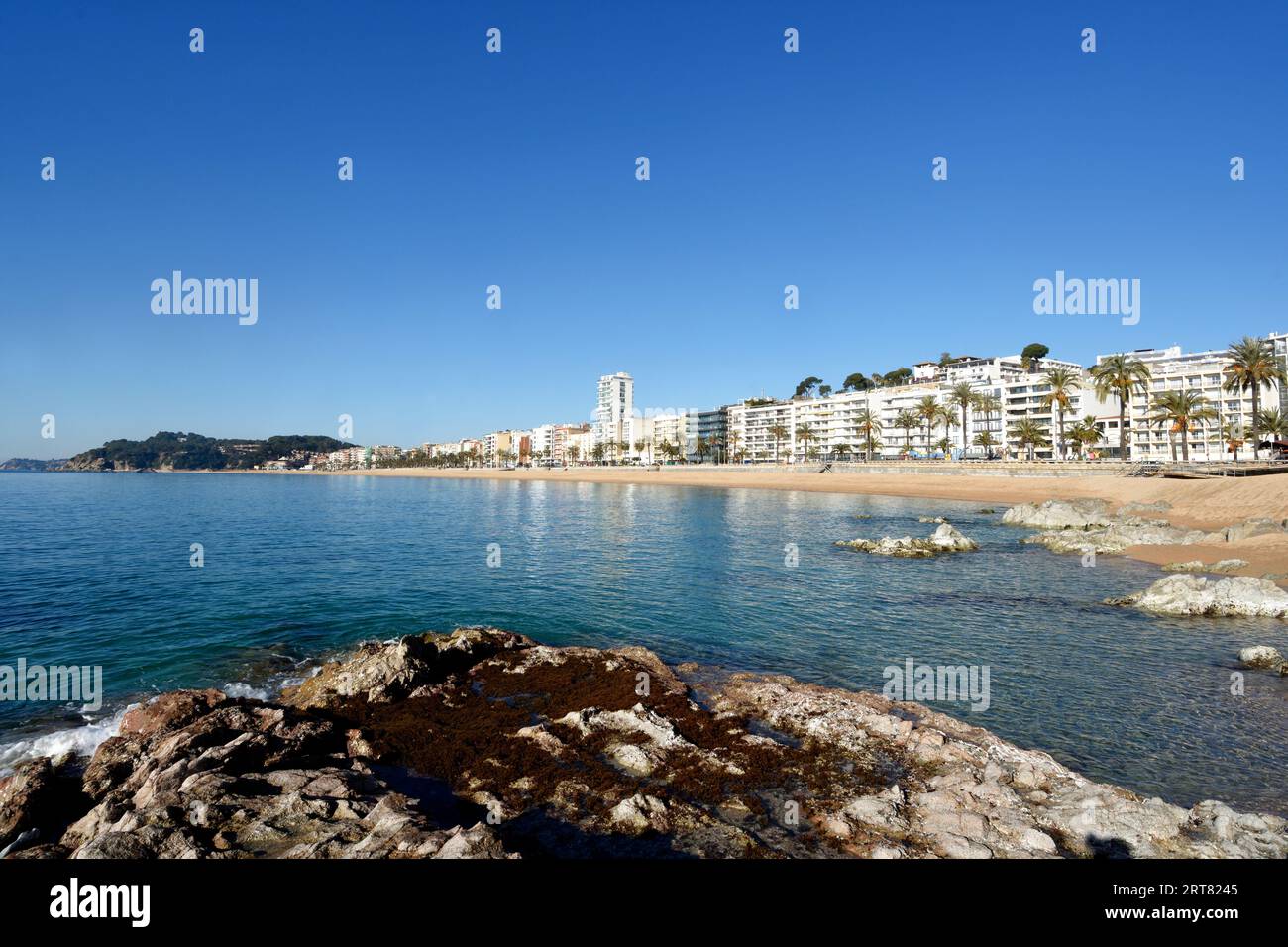 beach and village of LLoret de Mar, Costa Brava, Girona province ...