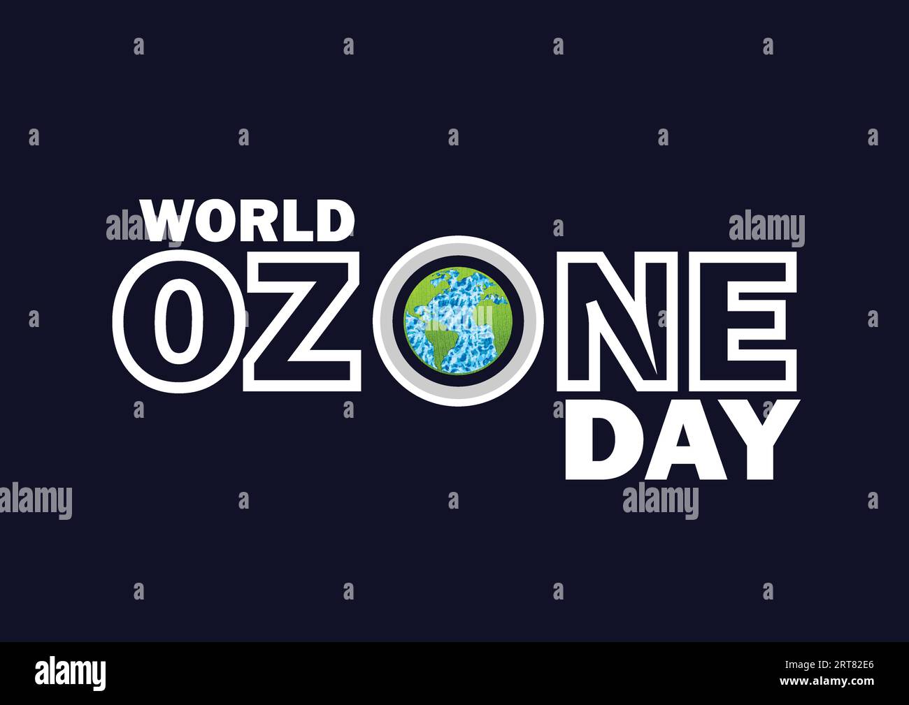 World Ozone Day concept with green globe and text on dark blue ...