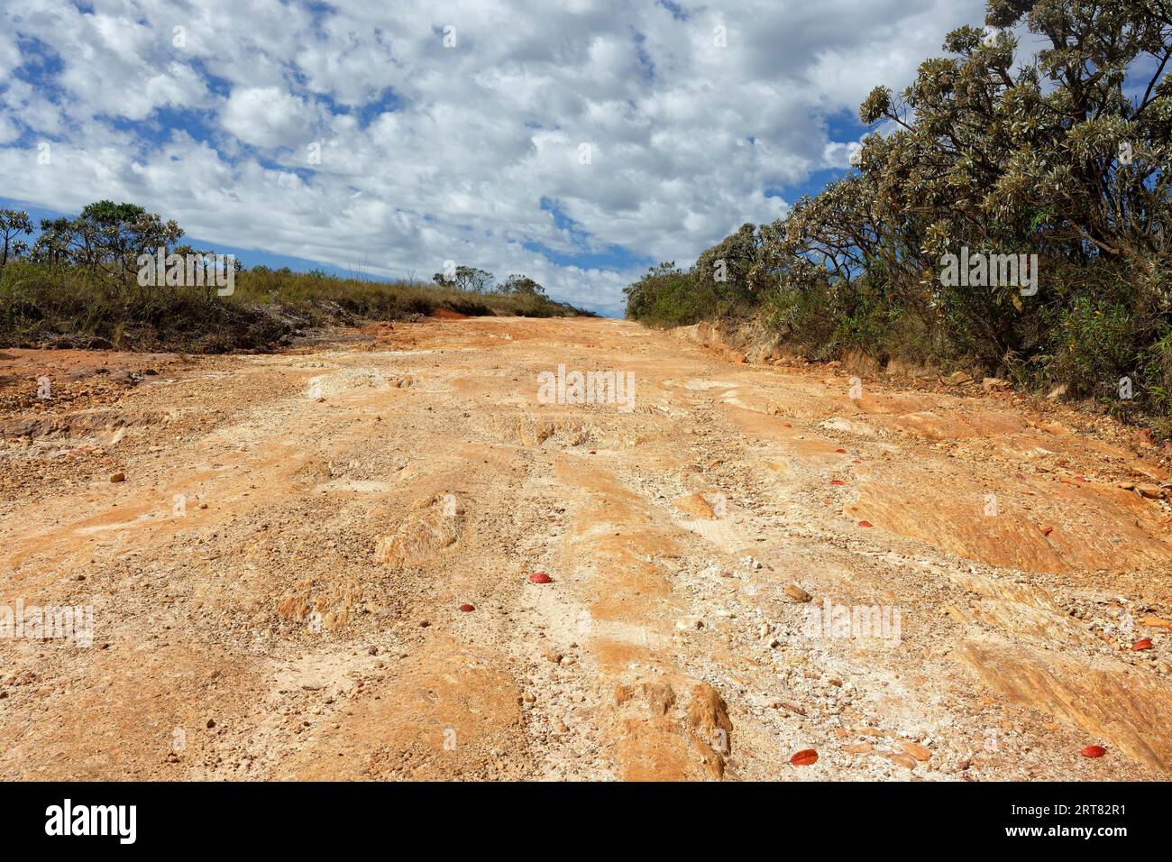 Red soil road, Serra da Canastra landscape, Minas Gerais state, Brazil ...