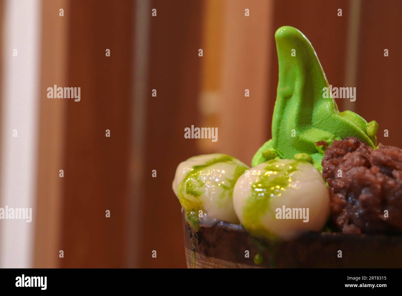 A Matcha Flavored Ice Cream with Red Beans and Glutinous Rice Balls on ...