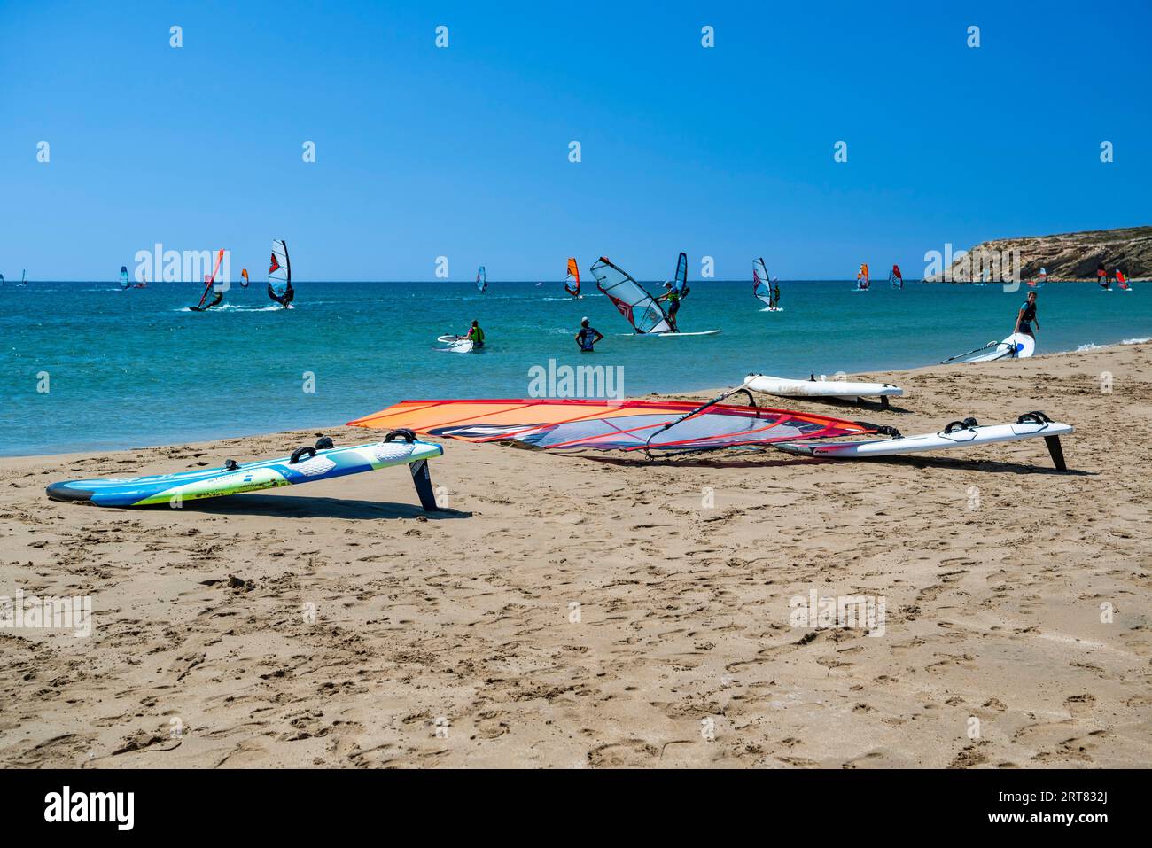 Surfers on Prasonisi Beach, Beach, Rhodes, Dodecanese, Greece Stock ...