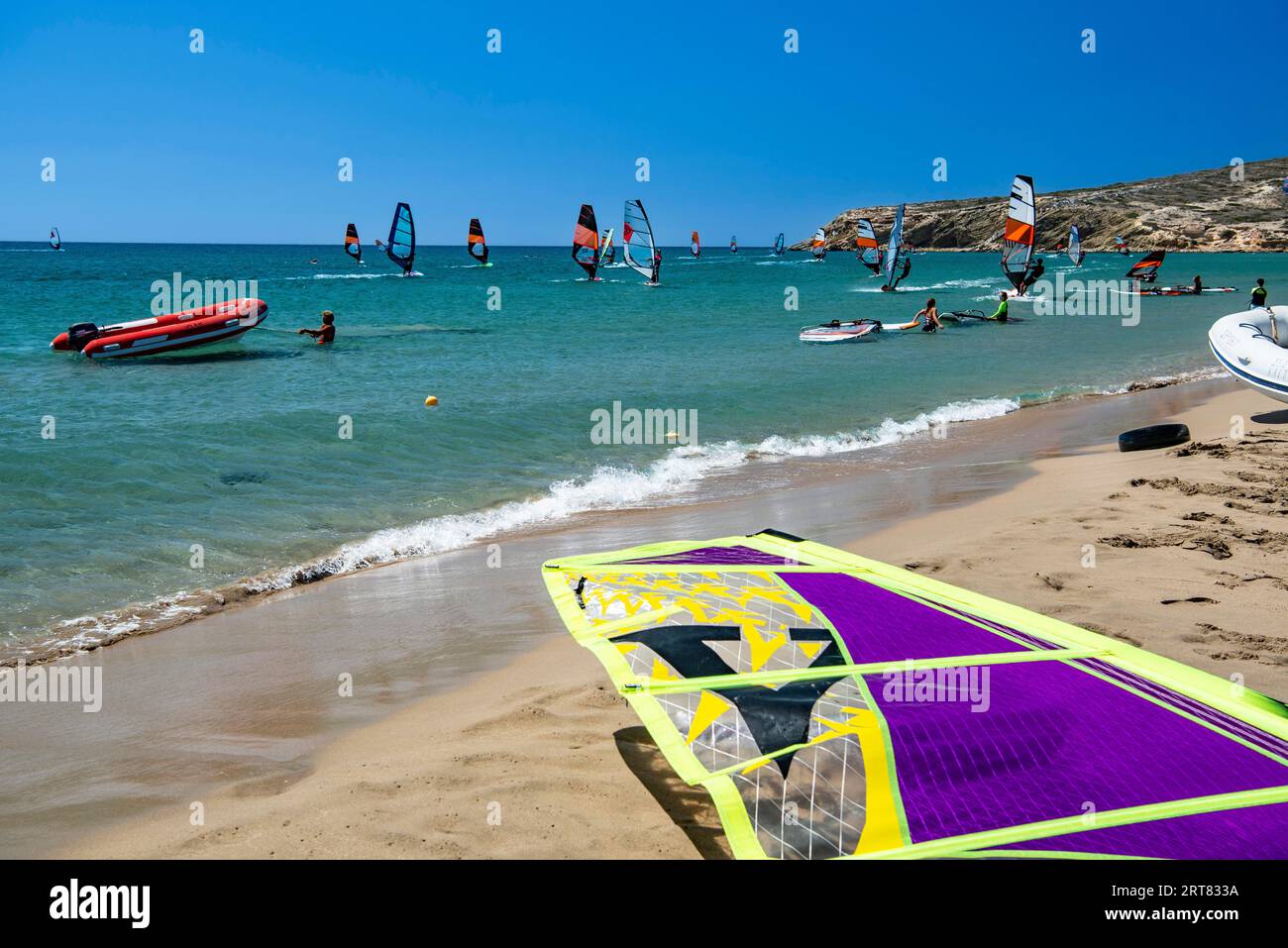 Surfers on Prasonisi Beach, Beach, Rhodes, Dodecanese, Greece Stock ...