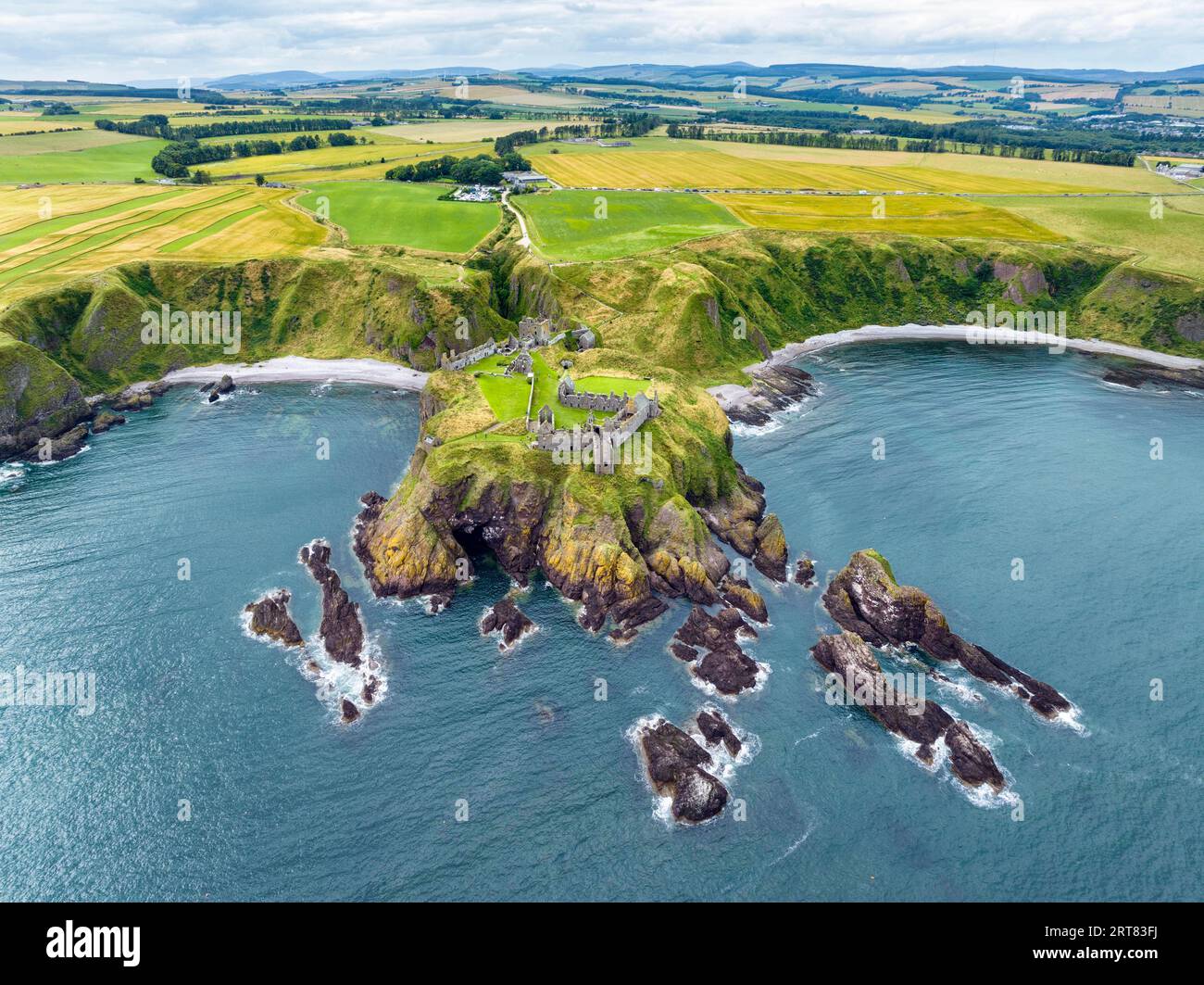 Aerial view of Dunnottar Castle ruins on the North Sea coast ...