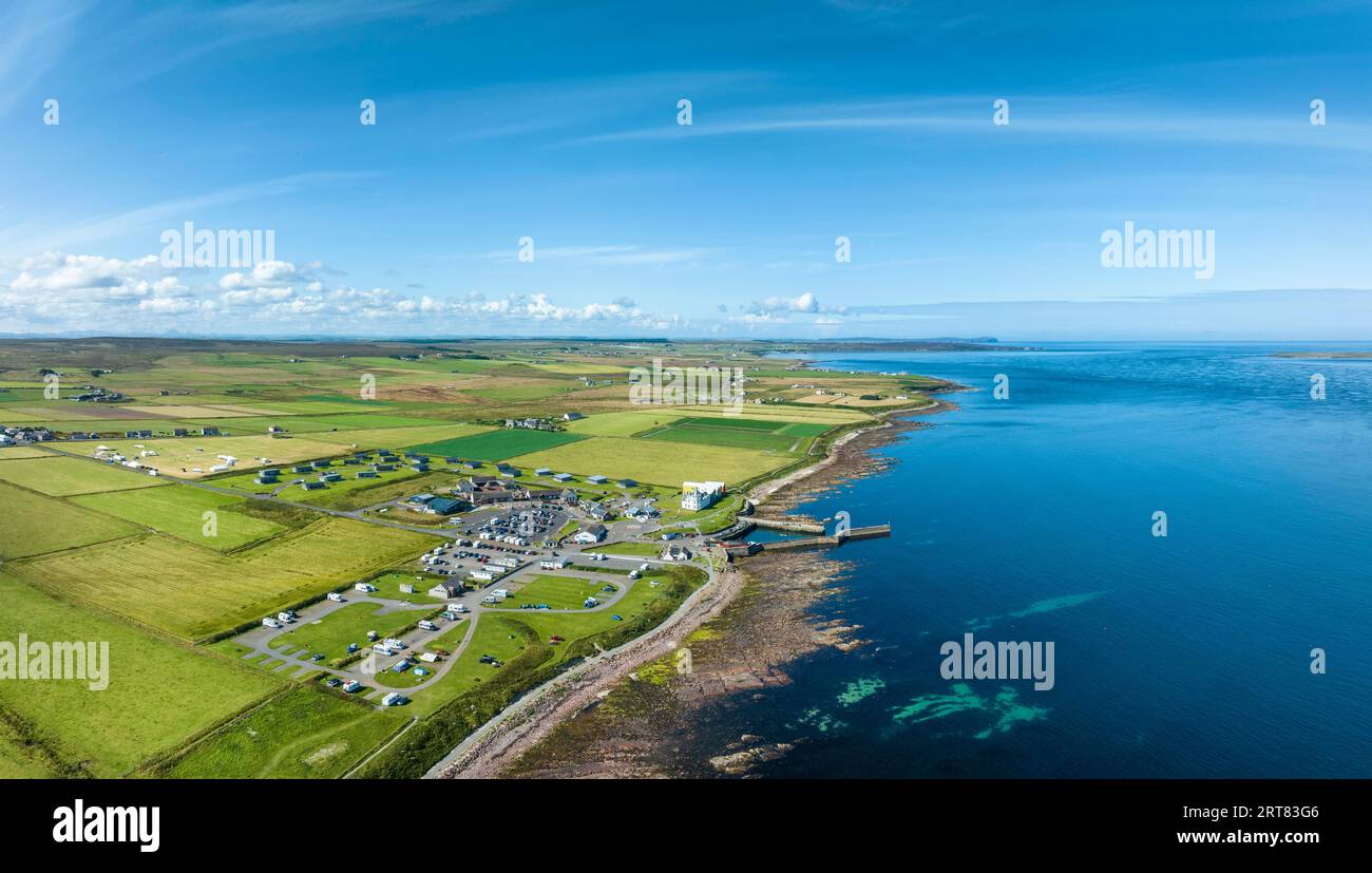 Aerial panorama of the village of John o' Groats, the north-easternmost ...