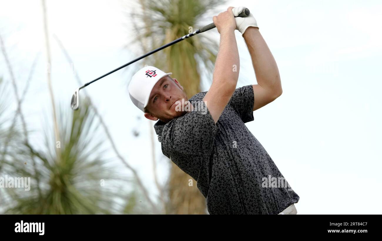 San Diego State golfer Jack Townsend tees off on the first tee during ...