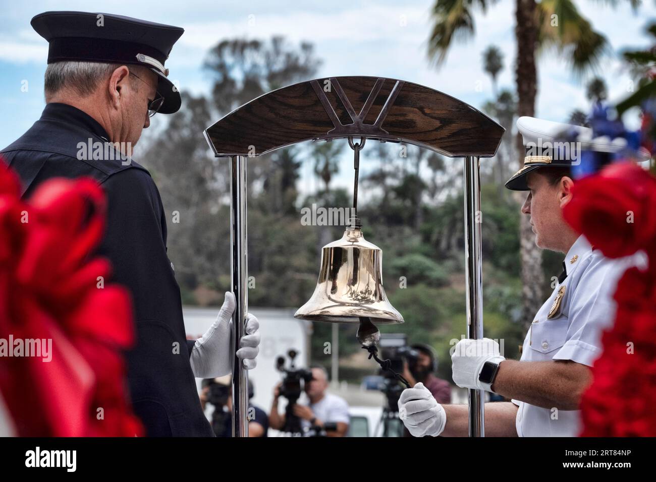 Los Angeles Fire Chief Kristin M. Crowley, right, is joined by Los ...