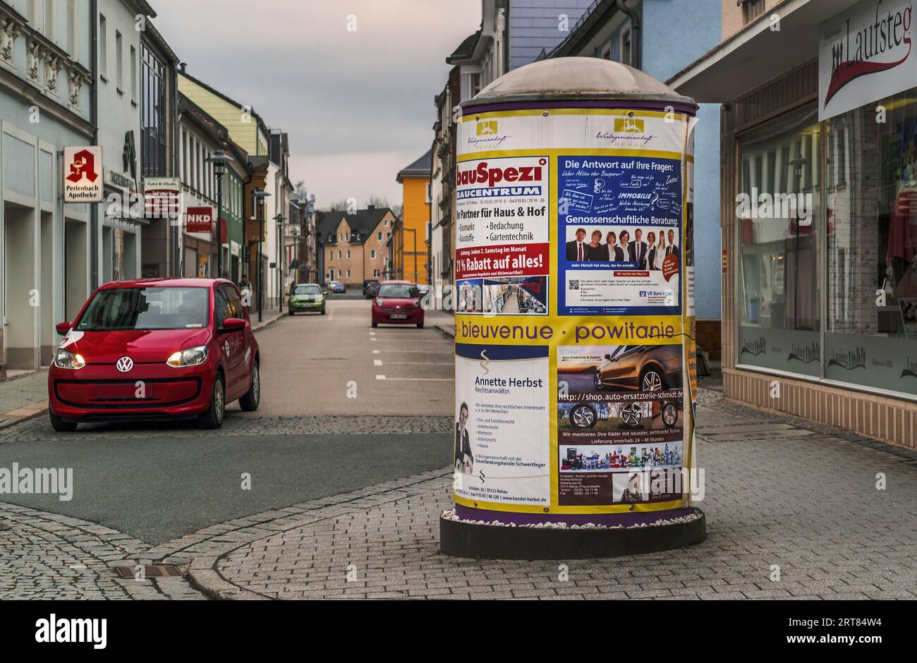 Advertising column in Rehau, Upper Franconia Stock Photo - Alamy