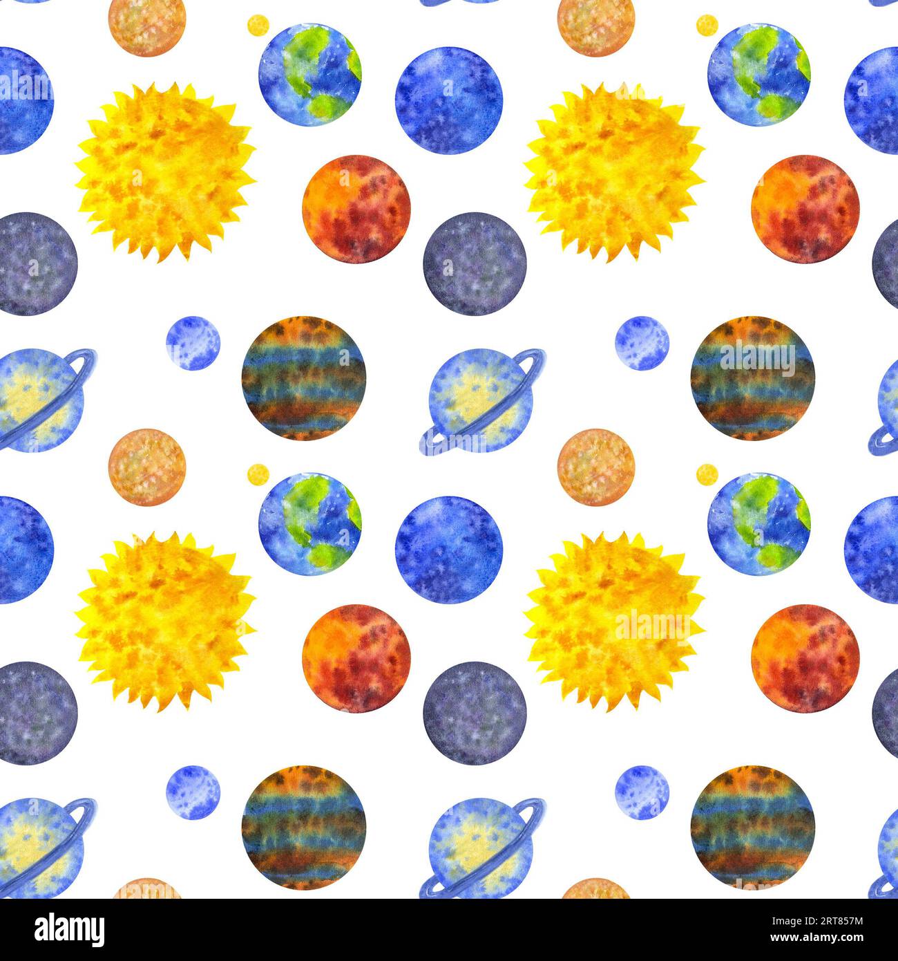 Seamless pattern planets solar system. Mercury Venus Earth Mars Jupiter ...