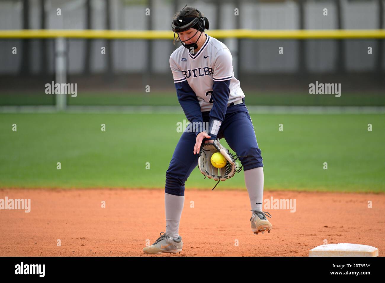 Butler infielder Olivia Moxley (29) fields a ball during an NCAA ...