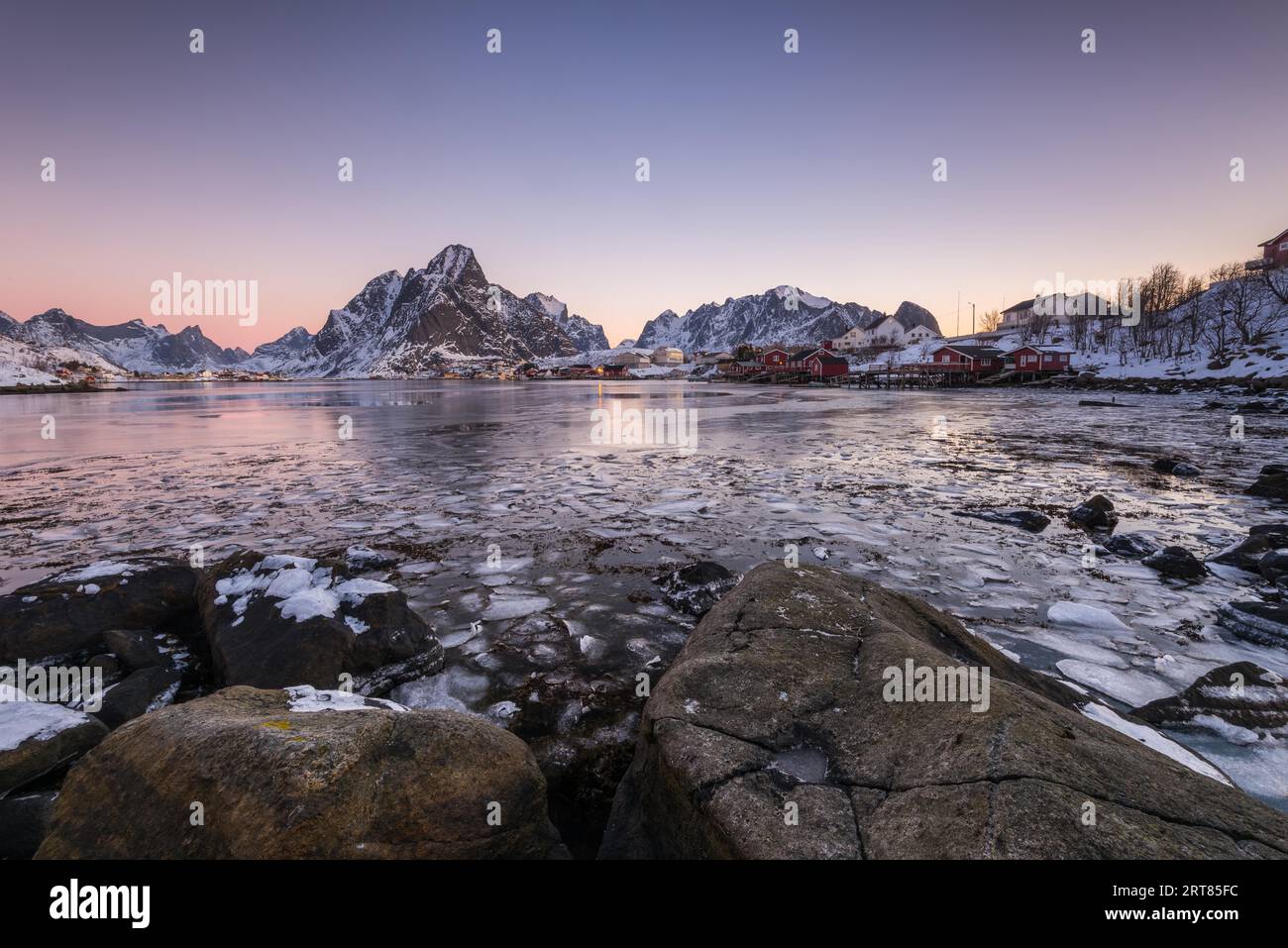 The small fishing village Reine on the Lofoten islands in Norway in ...