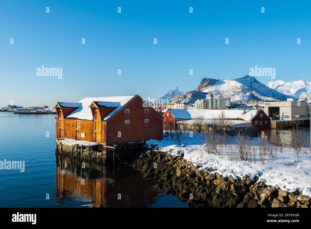 Old traditional fisher hut called Rorbu near Svolvaer on the Lofoten ...