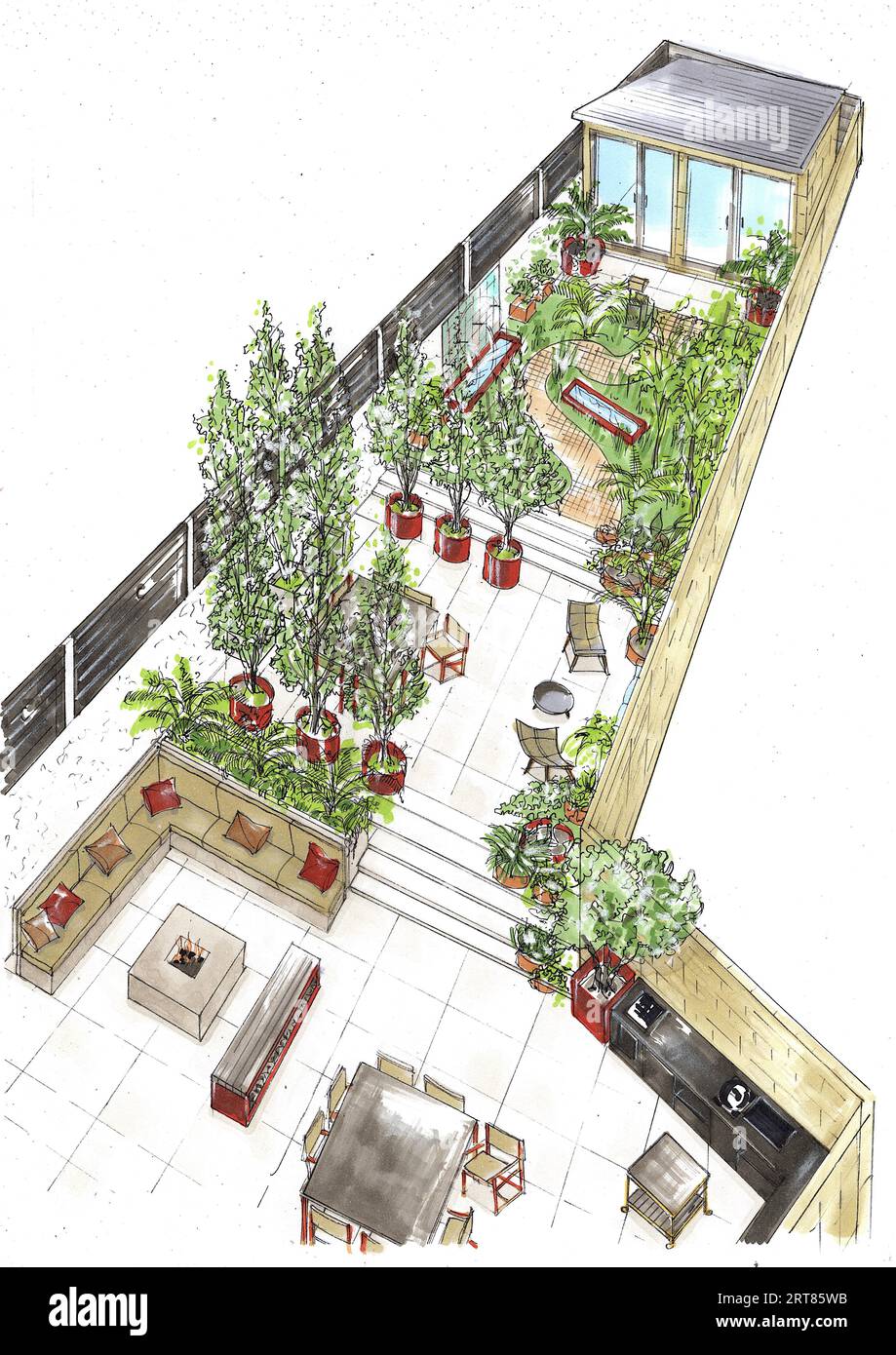 Colour concept illustration of a modern style garden Stock Photo - Alamy
