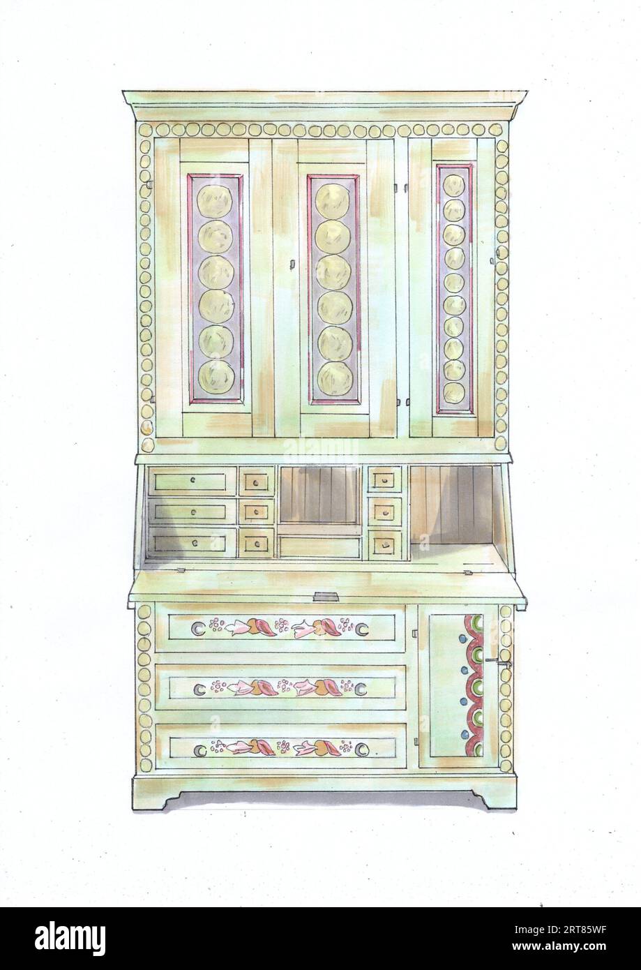 An illustration of a traditional decorative wardrobe on a white ...