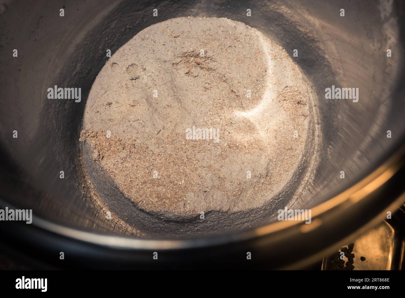 Draff in stainless steel keg after draining the wort from the mash ...