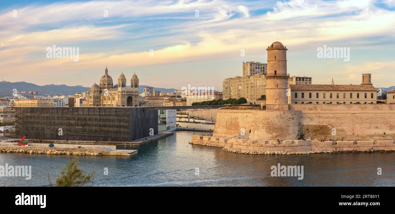 Marseille France, aerial view panorama city skyline at Vieux Port Stock ...