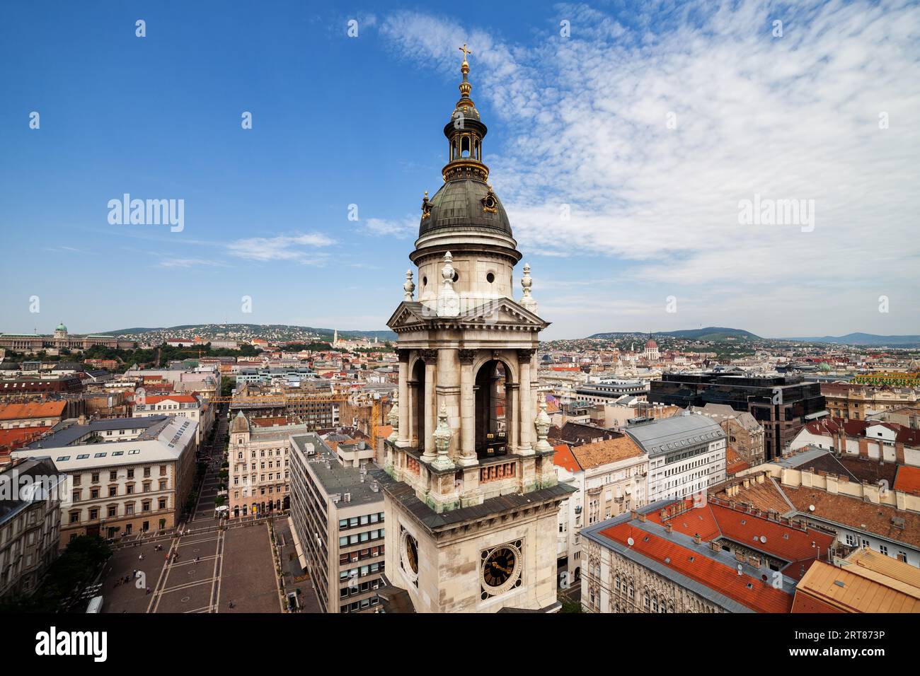 Budapest cityscape, capital city of Hungary, bell tower of St. Stephen ...