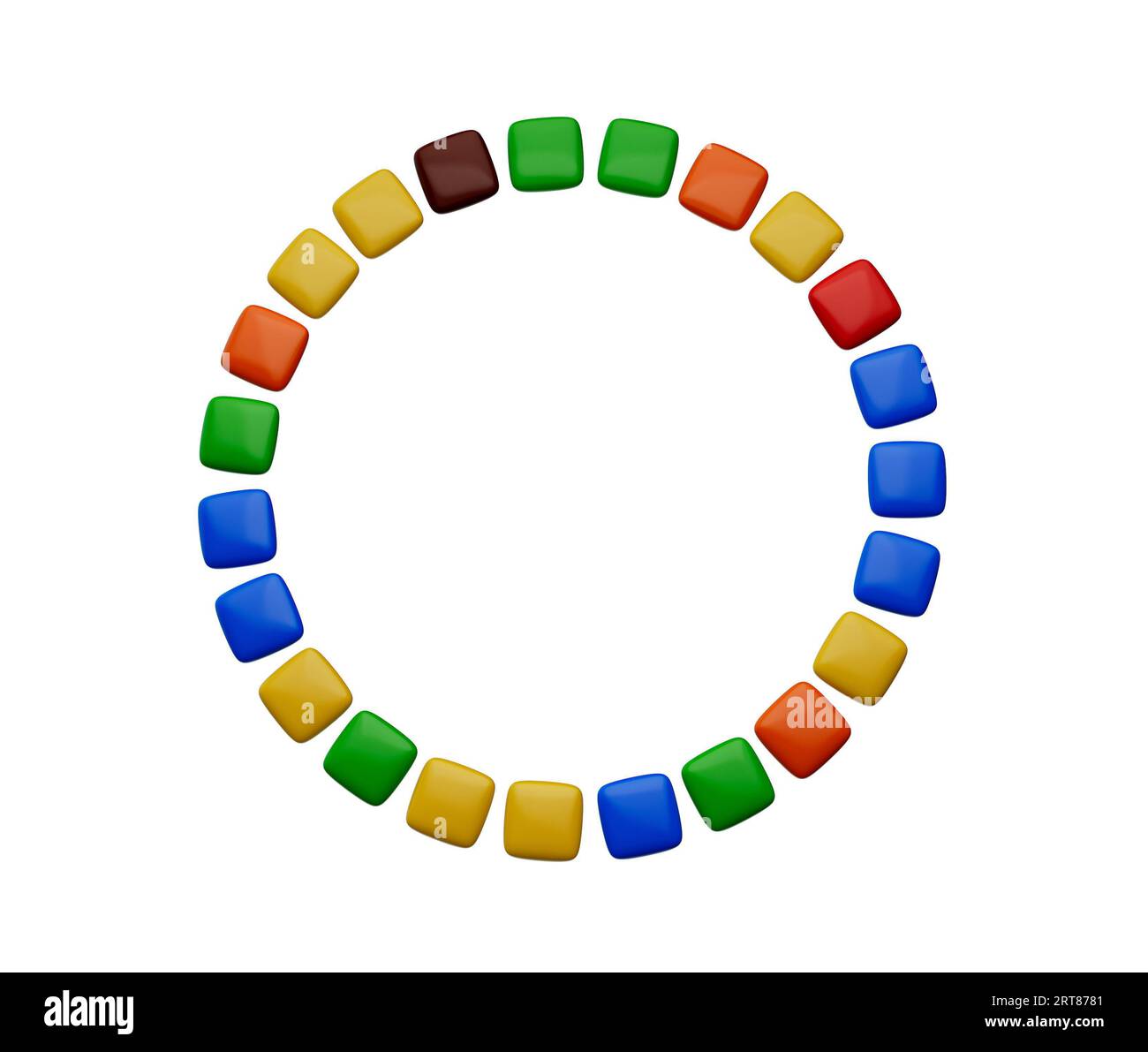 Square shape Rainbow colorful candies flying around circle 3d ...