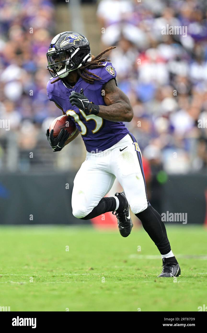 Baltimore Ravens running back Gus Edwards (35) runs the ball during the ...