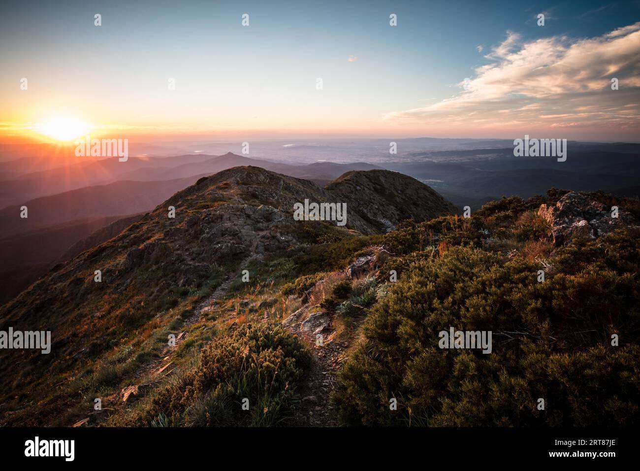 The view at sunset from the summit of Mt Buller towards Mansfield in ...