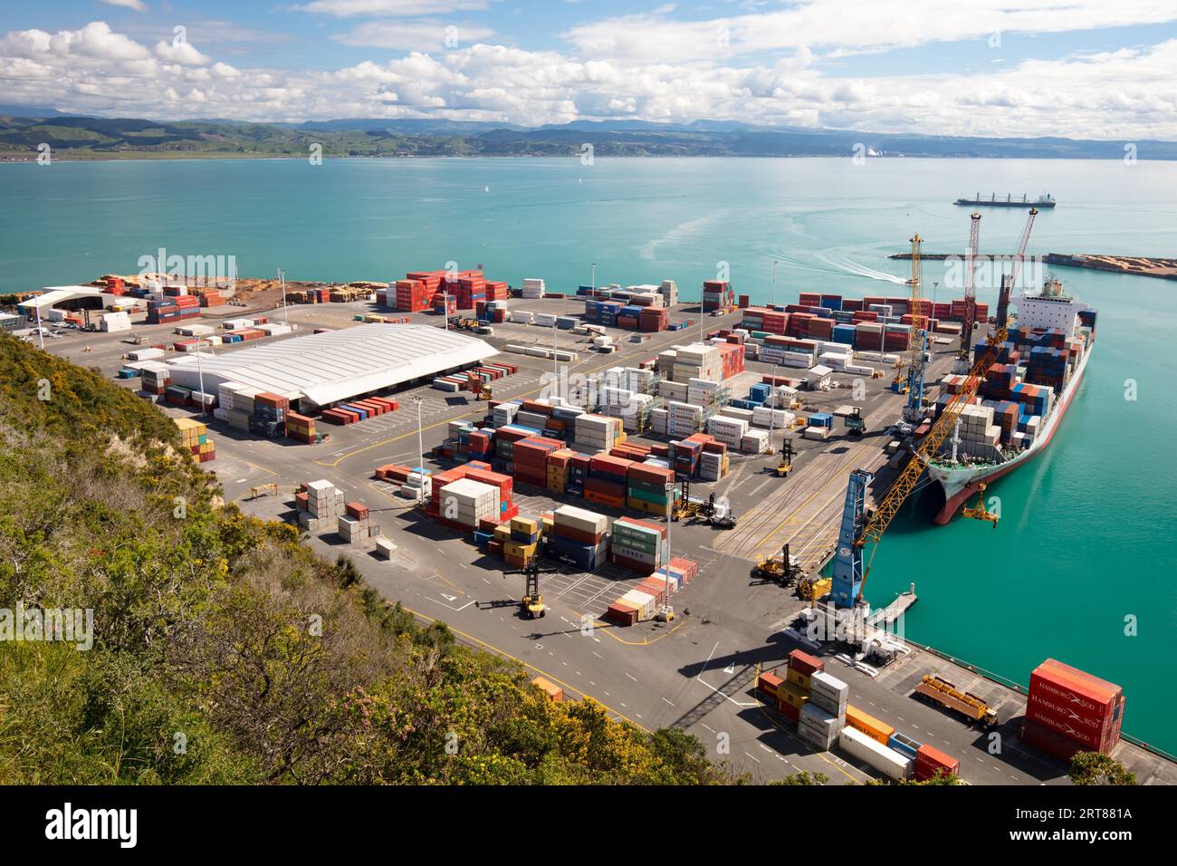 The large shipping port of Napier, near Bluff Hill on the east coast of ...