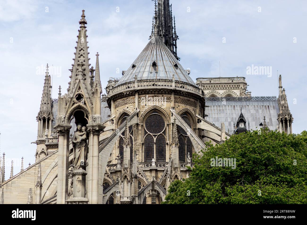 Paris, France, May 11, 2017: Backside view of the famous church Notre ...